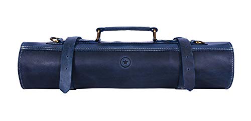 Leather Knife Roll Storage Bag, Elastic and Expandable 10 Pockets, Adjustable/Detachable Shoulder Strap, Travel-Friendly Chef Knife Case By Aaron Leather Goods