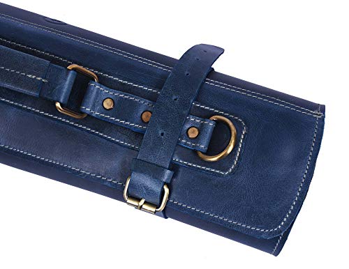 Leather Knife Roll Storage Bag, Elastic and Expandable 10 Pockets, Adjustable/Detachable Shoulder Strap, Travel-Friendly Chef Knife Case By Aaron Leather Goods