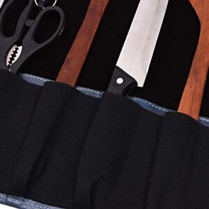 Leather Knife Roll Storage Bag, Elastic and Expandable 10 Pockets, Adjustable/Detachable Shoulder Strap, Travel-Friendly Chef Knife Case By Aaron Leather Goods