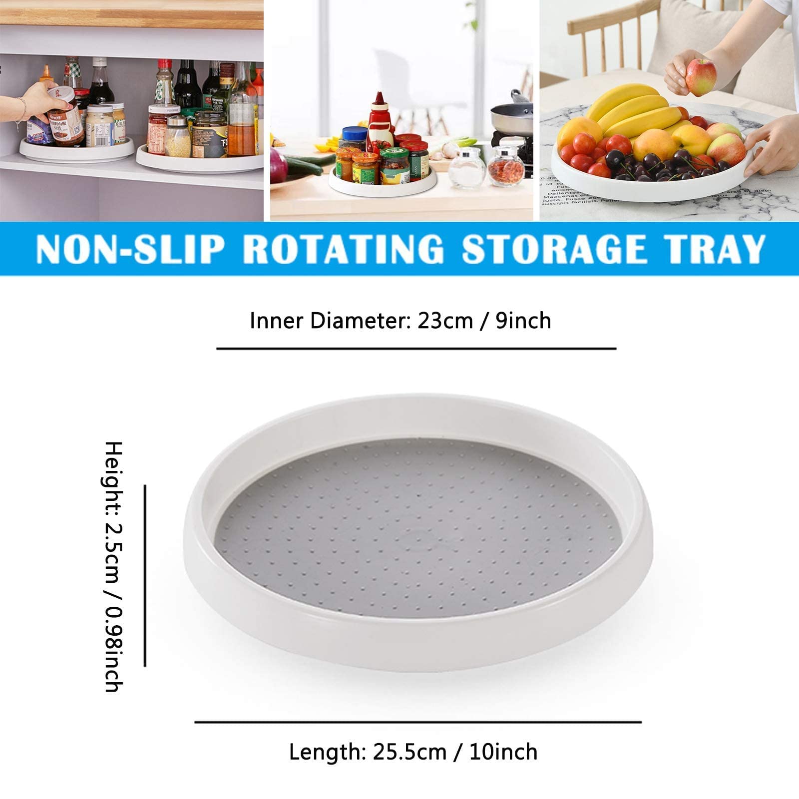 Roninkier Pantry Cabinet Lazy-Susan Turntable - Non-Skid Lazy Susan Organizer for Cabinet, Pantry, Kitchen, Countertop, Vanity Display Stand, 10-Inch and 12-Inch, White/Gray, 4-Pack