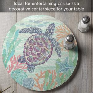 CounterArt Salt & Sea Turtle 4mm Heat Tolerant Tempered Glass Lazy Susan Turntable 13" Diameter Cake Plate Condiment Caddy Pizza Server