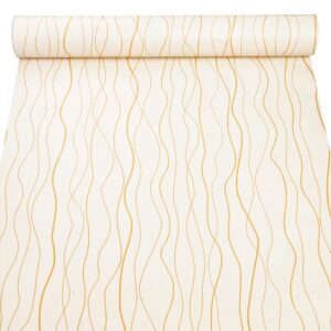 zamnea 17.8 x 118 inches self-adhesive liner paper, removable shelf liner wall stickers dresser drawer peel stick kitchen home decor, gold wave stripe