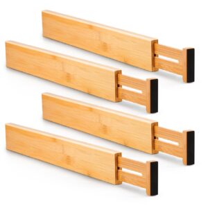 Utoplike 4 pcs Bamboo Adjustable Kitchen Drawer Dividers(16.8-21.8IN) and Acacia Expandable Cutlery Drawer Organizer