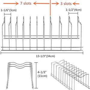 SANNO Stainless Steel Pan Pot Lid Holder, Pot Rack Organizer Kitchen, 13-1/3"W x 4-1/3"H x 4-3/4"D, 10 Dividers, 10 Slots