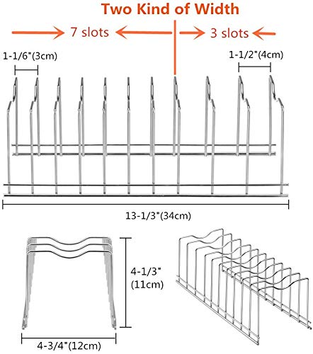 SANNO Stainless Steel Pan Pot Lid Holder, Pot Rack Organizer Kitchen, 13-1/3"W x 4-1/3"H x 4-3/4"D, 10 Dividers, 10 Slots