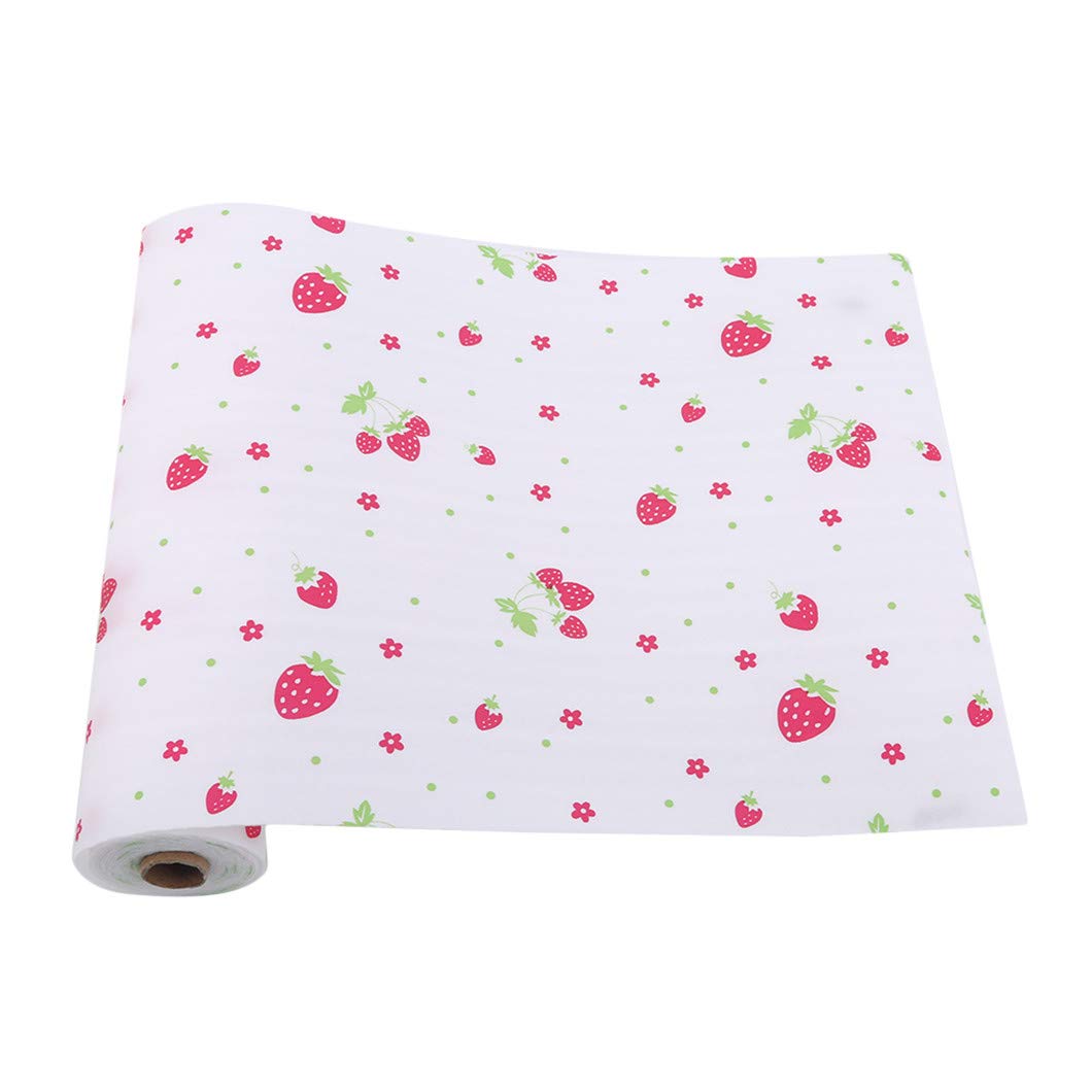 Sperrins 300 * 30CM Waterproof Polka Dots Strawberry Paper Roll Shelf Drawer Liner Table Paper Placemat Desk Mat for Kitchen Cabinets Drawer Dresser Pantry Closet