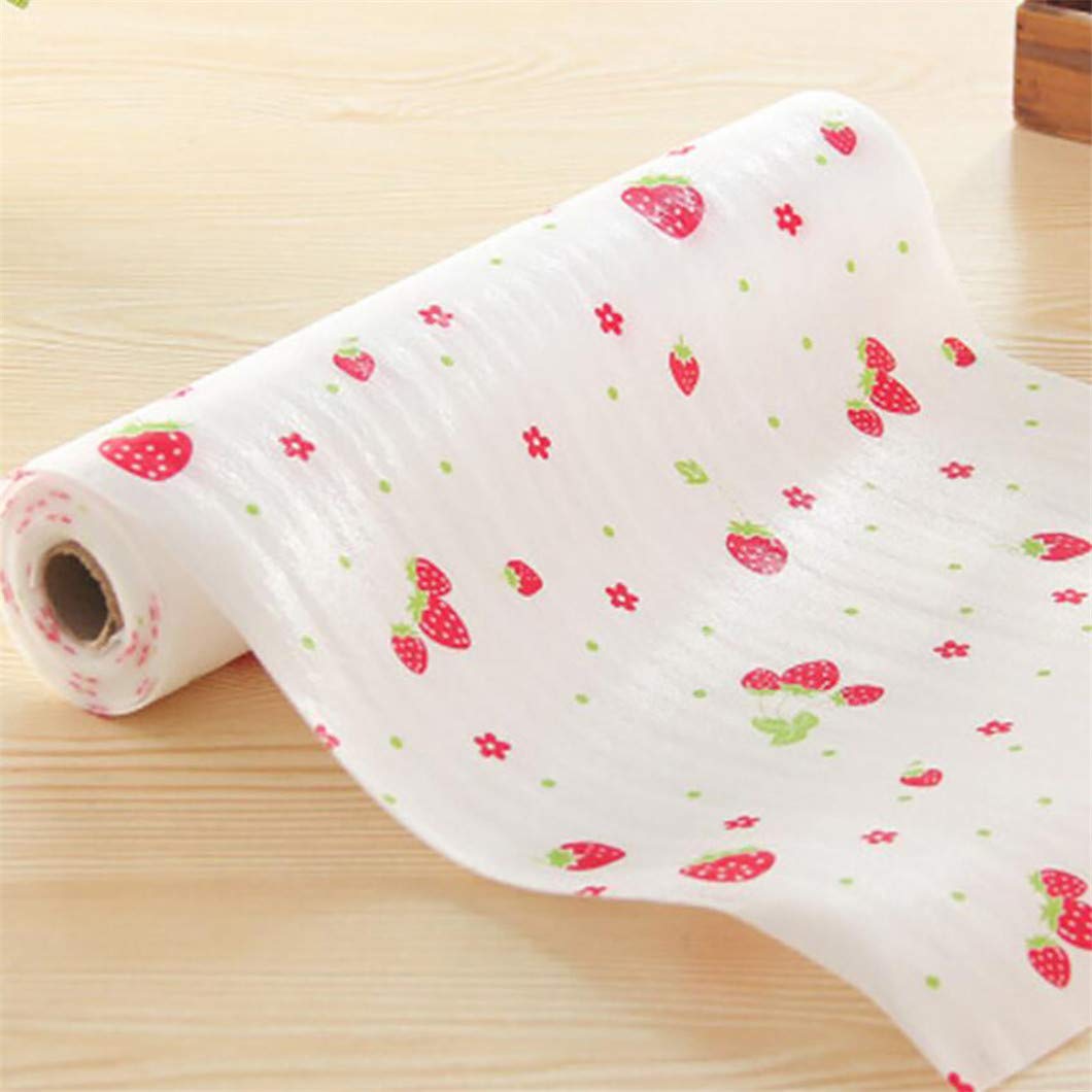 Sperrins 300 * 30CM Waterproof Polka Dots Strawberry Paper Roll Shelf Drawer Liner Table Paper Placemat Desk Mat for Kitchen Cabinets Drawer Dresser Pantry Closet