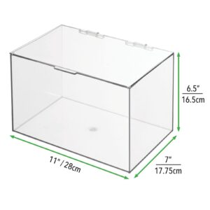 mDesign Plastic Stackable Bathroom Storage Organizer Box with Hinged Lid - for Cabinet, Vanity Organizer for Makeup, First Aid, Hair Accessories - 6.5" High - 4 Pack, Includes 32 Labels - Clear