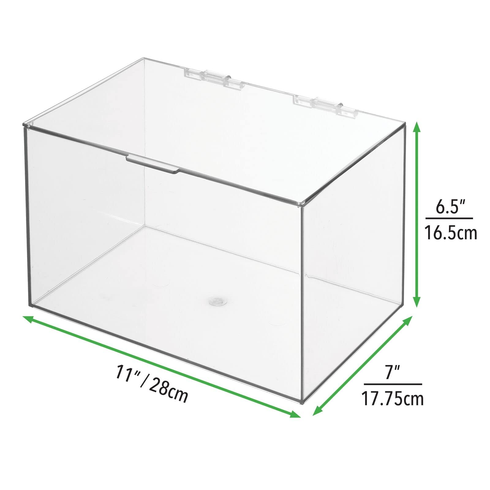 mDesign Plastic Stackable Bathroom Storage Organizer Box with Hinged Lid - for Cabinet, Vanity Organizer for Makeup, First Aid, Hair Accessories - 6.5" High - 4 Pack, Includes 32 Labels - Clear