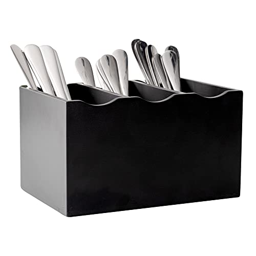 Restaurantware 8.25 x 5.5 x 4.75 Inch Flatware Display 1 Countertop Buffet Utensil Caddy - 3 Compartment For Parties Picnics Homes or Restaurants Black Bamboo Cutlery Holder Upright