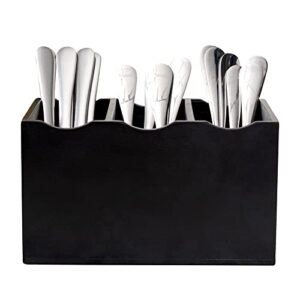 Restaurantware 8.25 x 5.5 x 4.75 Inch Flatware Display 1 Countertop Buffet Utensil Caddy - 3 Compartment For Parties Picnics Homes or Restaurants Black Bamboo Cutlery Holder Upright