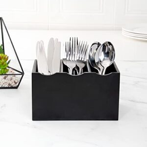 Restaurantware 8.25 x 5.5 x 4.75 Inch Flatware Display 1 Countertop Buffet Utensil Caddy - 3 Compartment For Parties Picnics Homes or Restaurants Black Bamboo Cutlery Holder Upright