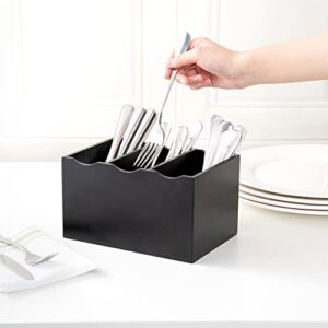 Restaurantware 8.25 x 5.5 x 4.75 Inch Flatware Display 1 Countertop Buffet Utensil Caddy - 3 Compartment For Parties Picnics Homes or Restaurants Black Bamboo Cutlery Holder Upright