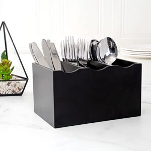 Restaurantware 8.25 x 5.5 x 4.75 Inch Flatware Display 1 Countertop Buffet Utensil Caddy - 3 Compartment For Parties Picnics Homes or Restaurants Black Bamboo Cutlery Holder Upright