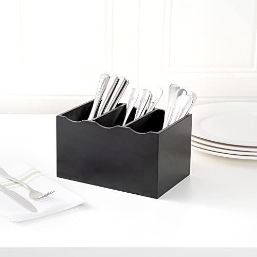 Restaurantware 8.25 x 5.5 x 4.75 Inch Flatware Display 1 Countertop Buffet Utensil Caddy - 3 Compartment For Parties Picnics Homes or Restaurants Black Bamboo Cutlery Holder Upright