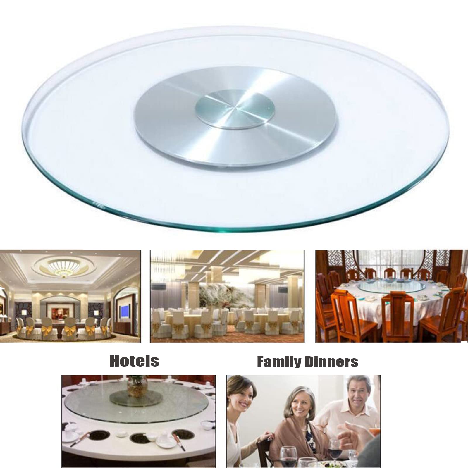 QQXX Round Tempered Glass Table Top,Thick Glass Lazy Susan Turntable,Round Tabletop Rotating Serving Tray for Dining Table Restaurant Rotatable Service Tray,A,70cm/28inch