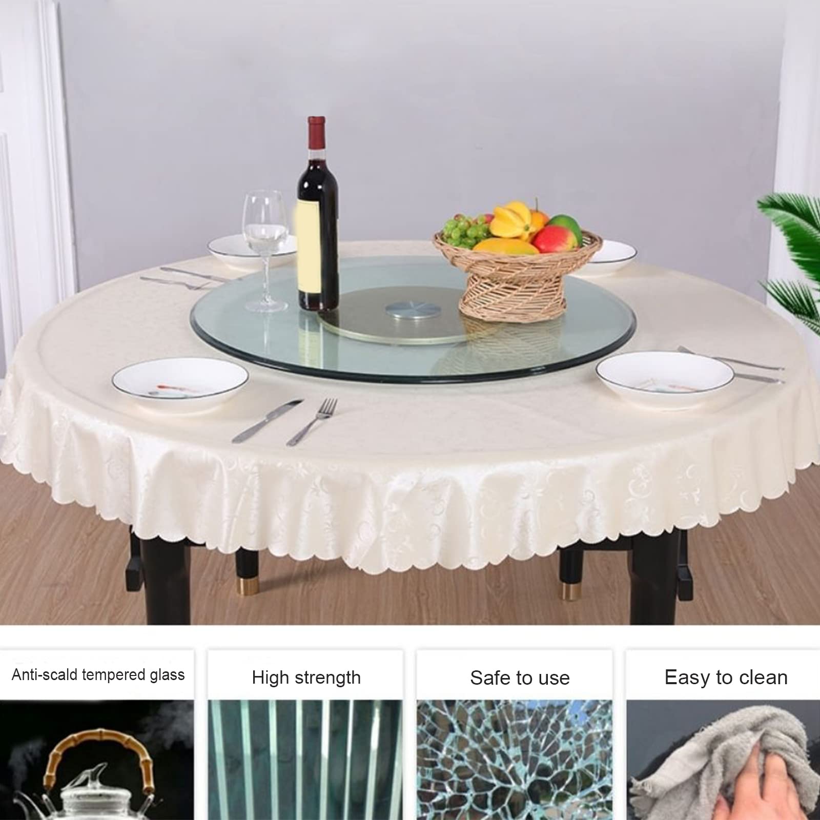 QQXX Round Tempered Glass Table Top,Thick Glass Lazy Susan Turntable,Round Tabletop Rotating Serving Tray for Dining Table Restaurant Rotatable Service Tray,A,70cm/28inch