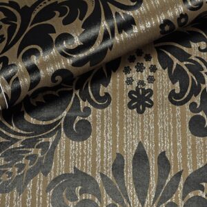 JZ·HOME H9148 Damask Peel and Stick Wallpaper 17.7" x 9.8ft Black/Brown Removable Contact Paper Self-Adhesive Damask Furniture Stickers Drawer Vinyl Decorative Film