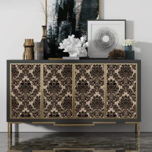 JZ·HOME H9148 Damask Peel and Stick Wallpaper 17.7" x 9.8ft Black/Brown Removable Contact Paper Self-Adhesive Damask Furniture Stickers Drawer Vinyl Decorative Film