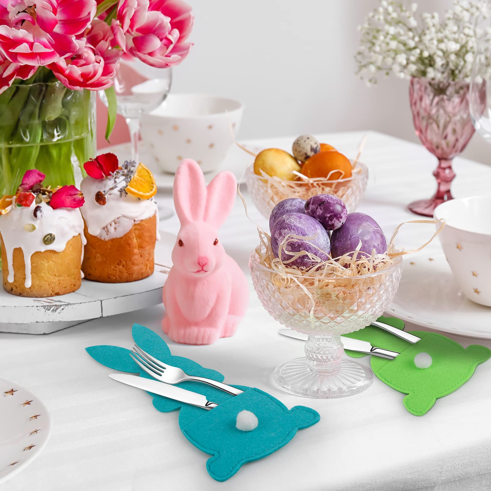 36 Pack Easter Bunny Utensil Cutlery Holders Pouch Bags Felt Silverware Holder Bag Utensil Sleeve for Knife Forks Easter Table Decoration Wedding Birthday Party