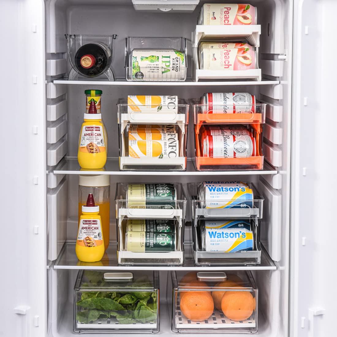 DinQ Soda Cans can Be Stacked with Storage Racks and Automatically Roll Off The Beverage Racks, It is Suitable for Refrigerators, Freezers, Kitchens, Countertops and Cabinets (Gray)