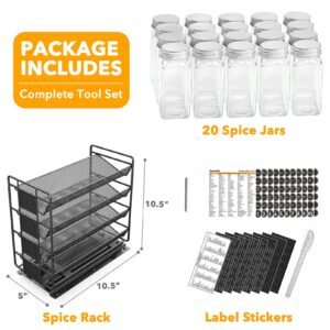 SpaceAid Pull Out Spice Rack Organizer for Cabinet, 2 Drawers 2-Tier, Pull Out Spice Rack Organizer with 20 Jars