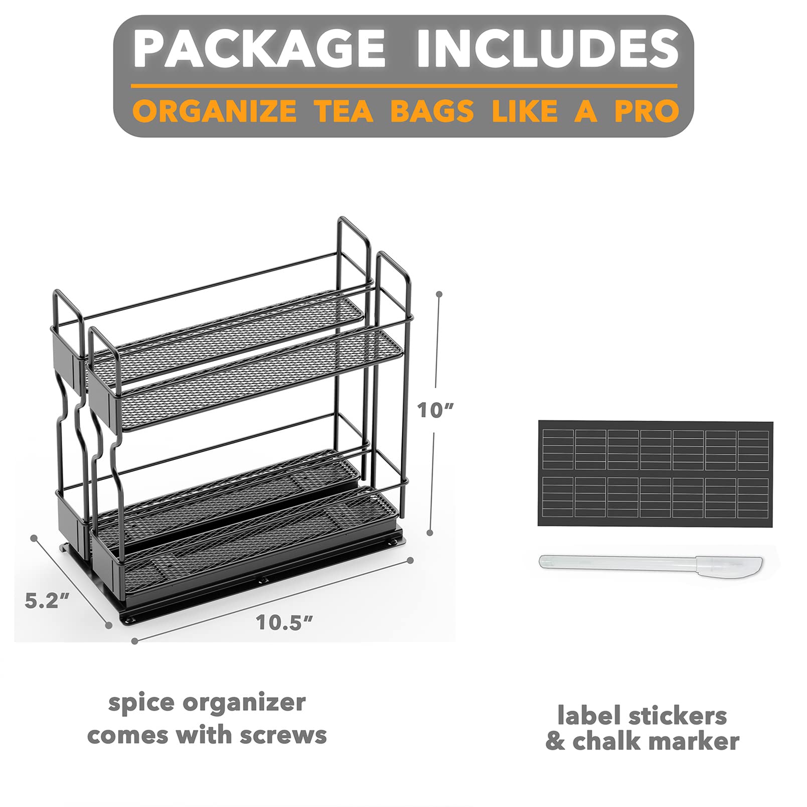 SpaceAid Pull Out Spice Rack Organizer for Cabinet, 2 Drawers 2-Tier, Pull Out Spice Rack Organizer with 20 Jars