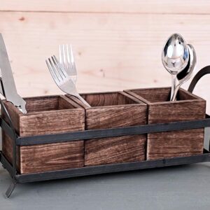 Eximious India Wooden Utensil Cutlery Holder Caddy Flatware and Silverware Organizer Spoons, Forks, Knifes and Napkin Supplies (Design 8)