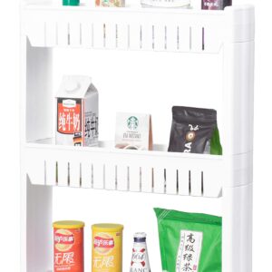 Basicwise Plastic Storage Cabinet Organizer 3 Shelf Cart, White