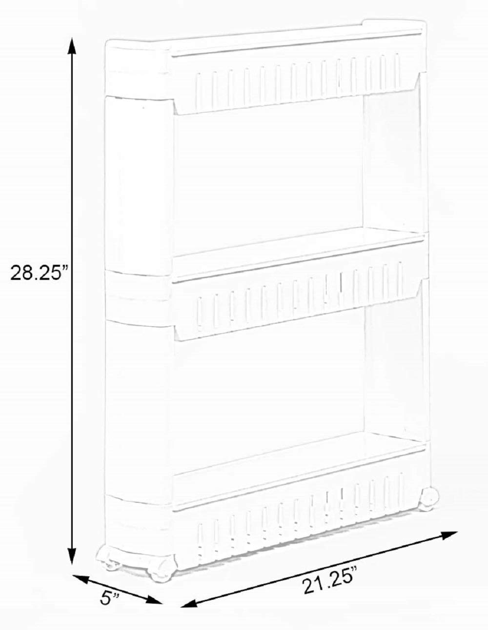 Basicwise Plastic Storage Cabinet Organizer 3 Shelf Cart, White