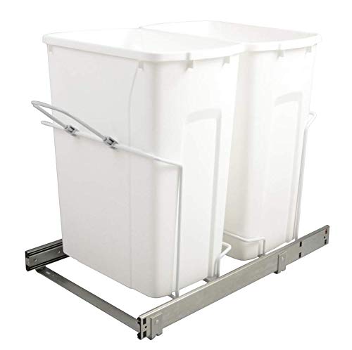 14.375 in. x 22 in. x 18.813 in. 35 Qt. In-Cabinet Double Soft-Close Bottom-Mount Pull-Out Trash Can - White