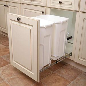 14.375 in. x 22 in. x 18.813 in. 35 Qt. In-Cabinet Double Soft-Close Bottom-Mount Pull-Out Trash Can - White