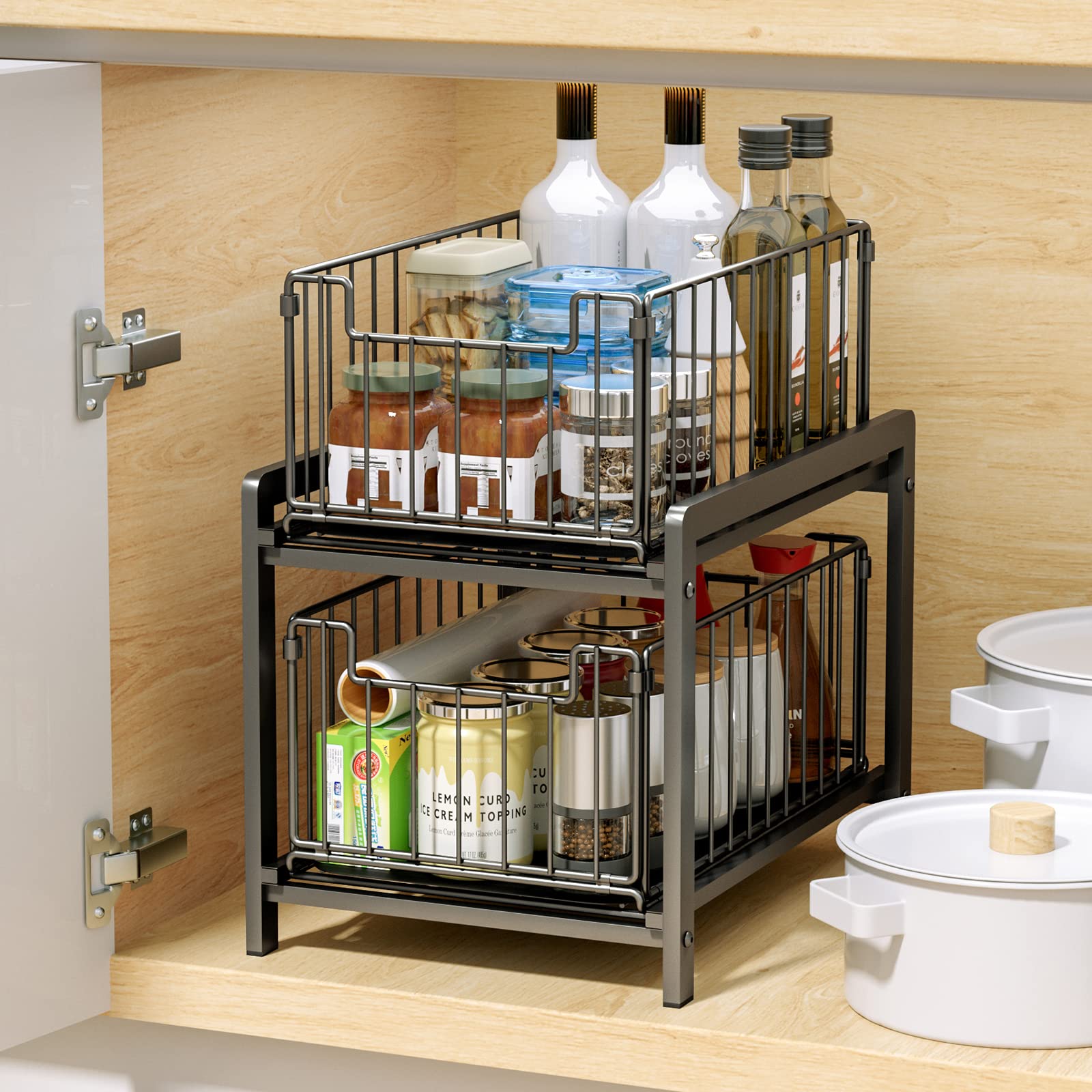 XCELLENT GLOBAL XG 2 Tier Under Sink Kitchen Organizer with Pull-Out Sliding Basket Drawer, Cabinet Organizers and Storage for Kitchen, Bathroom, Cabinet HG659