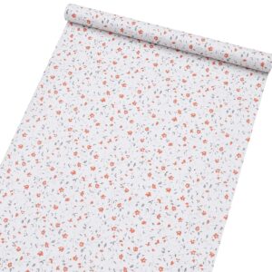 Self Adhesive Orange Small Floral Drawer Liner Contact Paper for Shelves Cabinets Dresser Cupboard Table Furniture Walls Decal 17.7X117 Inches