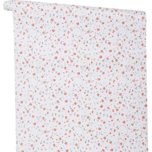 Self Adhesive Orange Small Floral Drawer Liner Contact Paper for Shelves Cabinets Dresser Cupboard Table Furniture Walls Decal 17.7X117 Inches