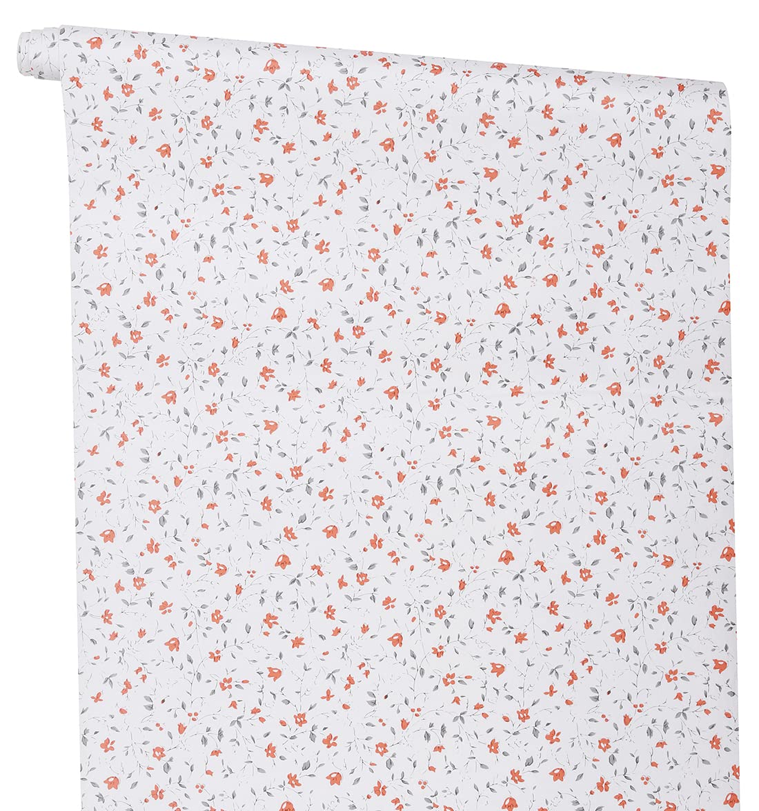 Self Adhesive Orange Small Floral Drawer Liner Contact Paper for Shelves Cabinets Dresser Cupboard Table Furniture Walls Decal 17.7X117 Inches