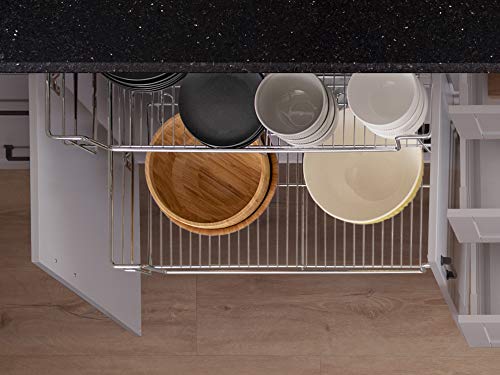 NewAge Products Home Cabinet 36 in. Pull-Out Basket, Kitchen Cabinet Pull Out Organizers, Heavy Duty Steel Under Cabinet Storage Sliding Drawer, Chrome Finish, 80613