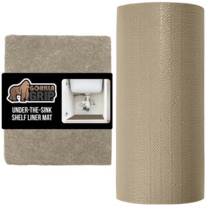 gorilla grip under sink mat and smooth drawer liner, under sink mat size 24x30, absorbent mat for below sinks, drawer liner size 17.5x20, non adhesive, both in beige, 2 item bundle