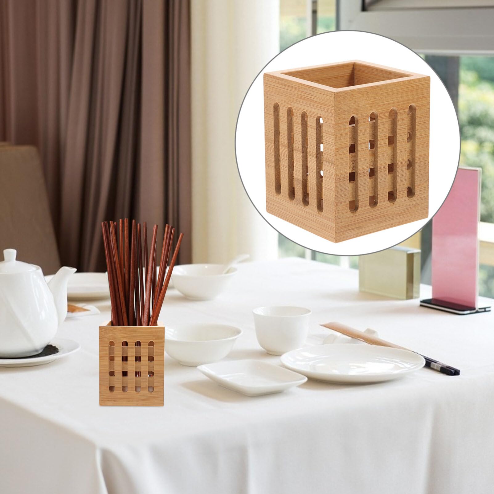 Cabilock Dishes Drying Rack Korean Chopsticks Cutlery Drying Holder Basket Wooden Bamboo Chopsticks Holder Tableware Drainer Cutlery Storage Organizer Caddy Utensil Drying Rack Korean Chopsticks