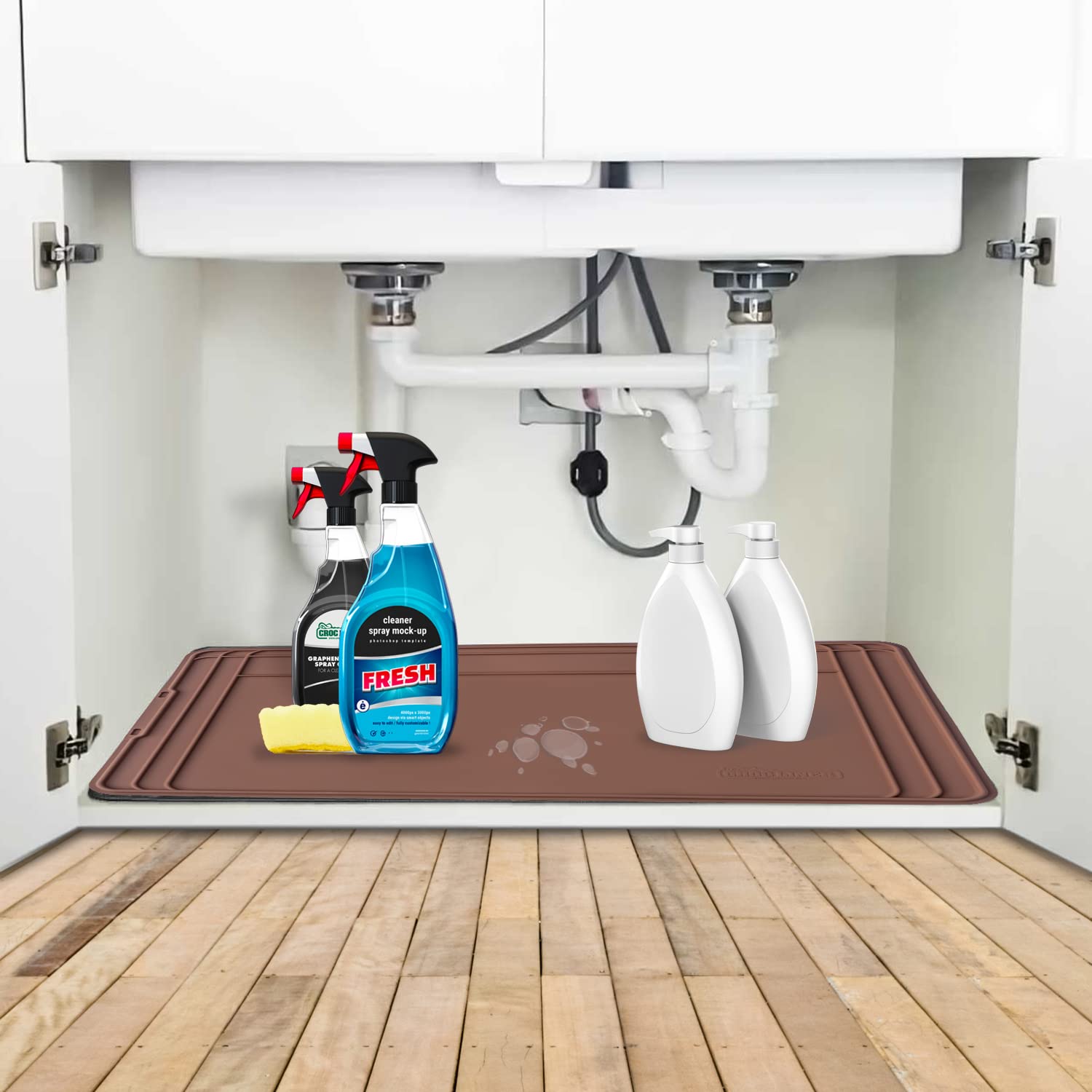 Croc Liner Under Sink Mat Waterproof Cabinet Liner for Kitchen and Bathroom Cabinets, Utility Mat (Fuzzy Fuzzy Brown)