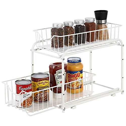 ETELI Under Sink Organizer with Sliding Storage Basket Drawer Stackble 2 Tier Pull Out Cabinet Organizer for Kitchen, Bathroom, Pantry(White)