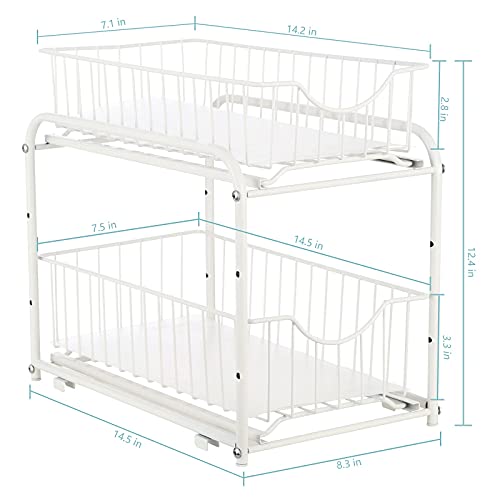 ETELI Under Sink Organizer with Sliding Storage Basket Drawer Stackble 2 Tier Pull Out Cabinet Organizer for Kitchen, Bathroom, Pantry(White)