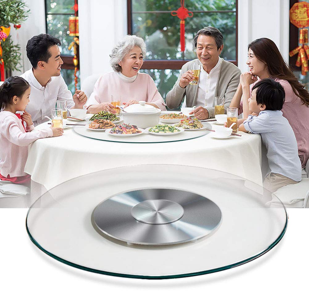 24 inch Kitchen Lazy Susan Turntable with Aluminum Base , Round Table Service Tray, Heavy Duty Non-Skid, Large Glass Turntable，Thick: 10mm