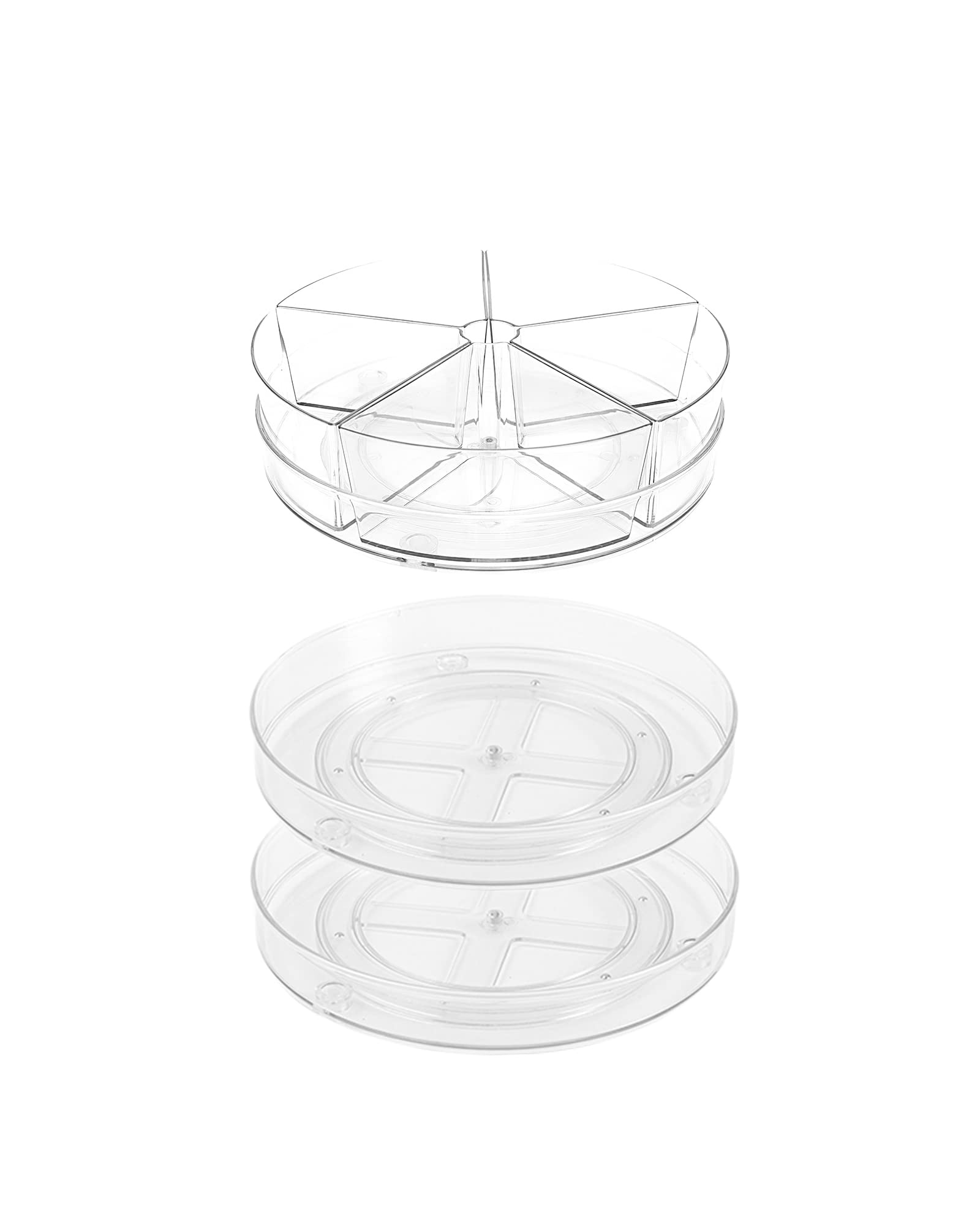 Roninkier Clear Lazy-Susan Turntable Organizer - Rotating Storage Turntable for Kitchen, Pantry, Cabinet, Refrigerator, 11-Inch Lazy Susan with 5 Removable Bins and 2-Pack 11-Inch Lazy Susan