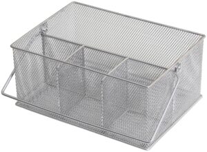 ybm home mesh silver condiment caddy / kitchen supply, utensil, napkin holder (w'7 l'9.1/4 depth 4'3/8 inch) 1151m (1)