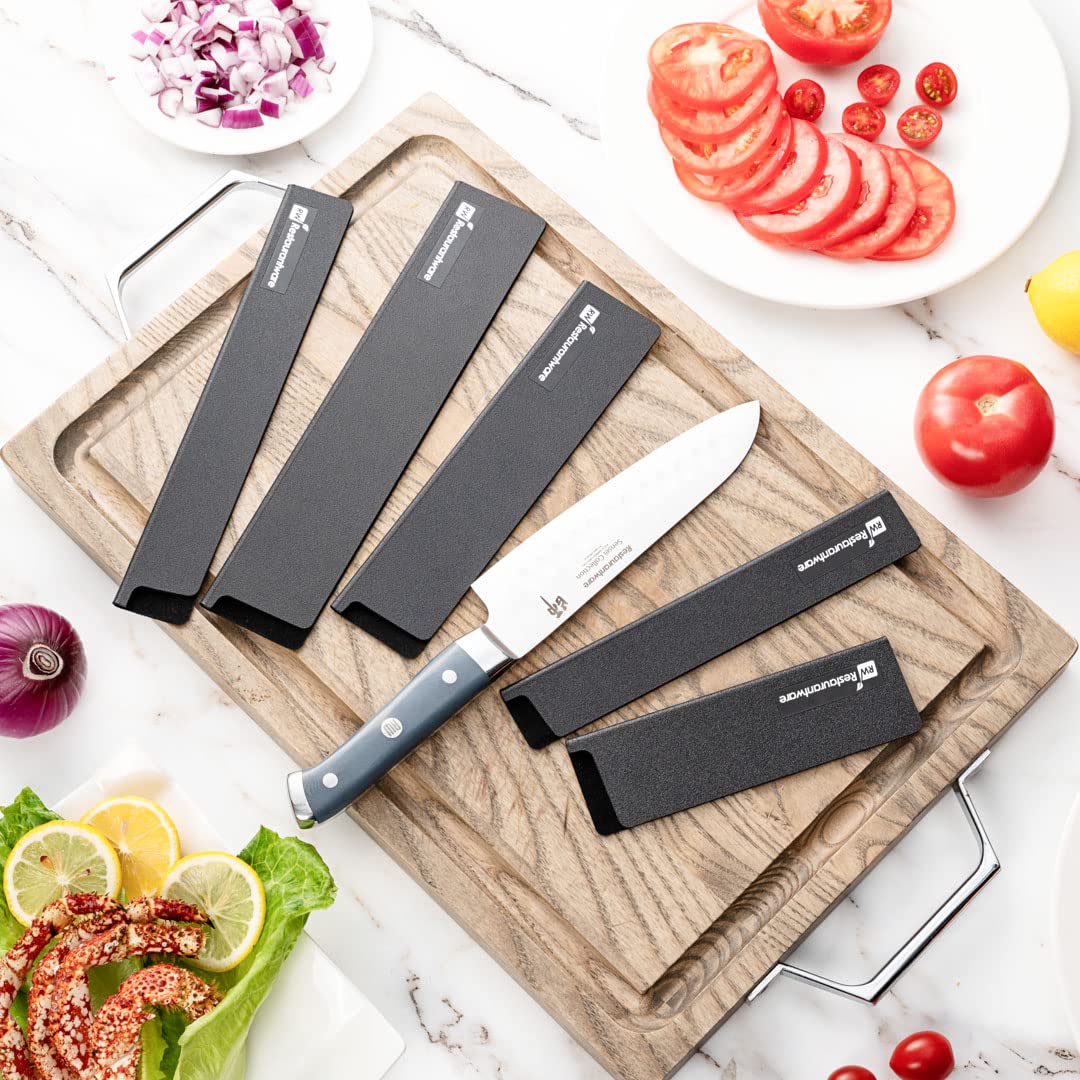 Restaurantware Sensei Knife Sleeves, Set of 8 Knife Protectors - For Kitchen Knives, Felt Lining, Black Plastic Knife Blade Guards, Durable, Cut-Proof