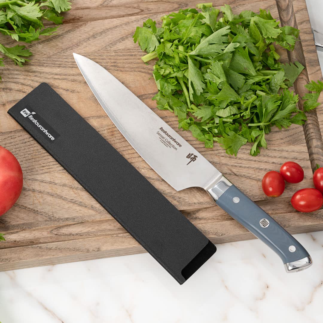 Restaurantware Sensei Knife Sleeves, Set of 8 Knife Protectors - For Kitchen Knives, Felt Lining, Black Plastic Knife Blade Guards, Durable, Cut-Proof