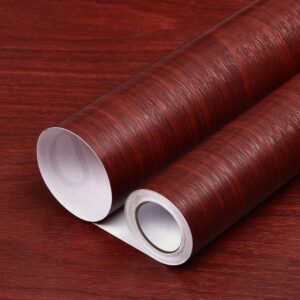 caltero red brown wood contact paper 17.7” x32.8ft wood grain contact paper self adhesive textured wood panel film for decorative wall covering shelf liners cabinet countertop