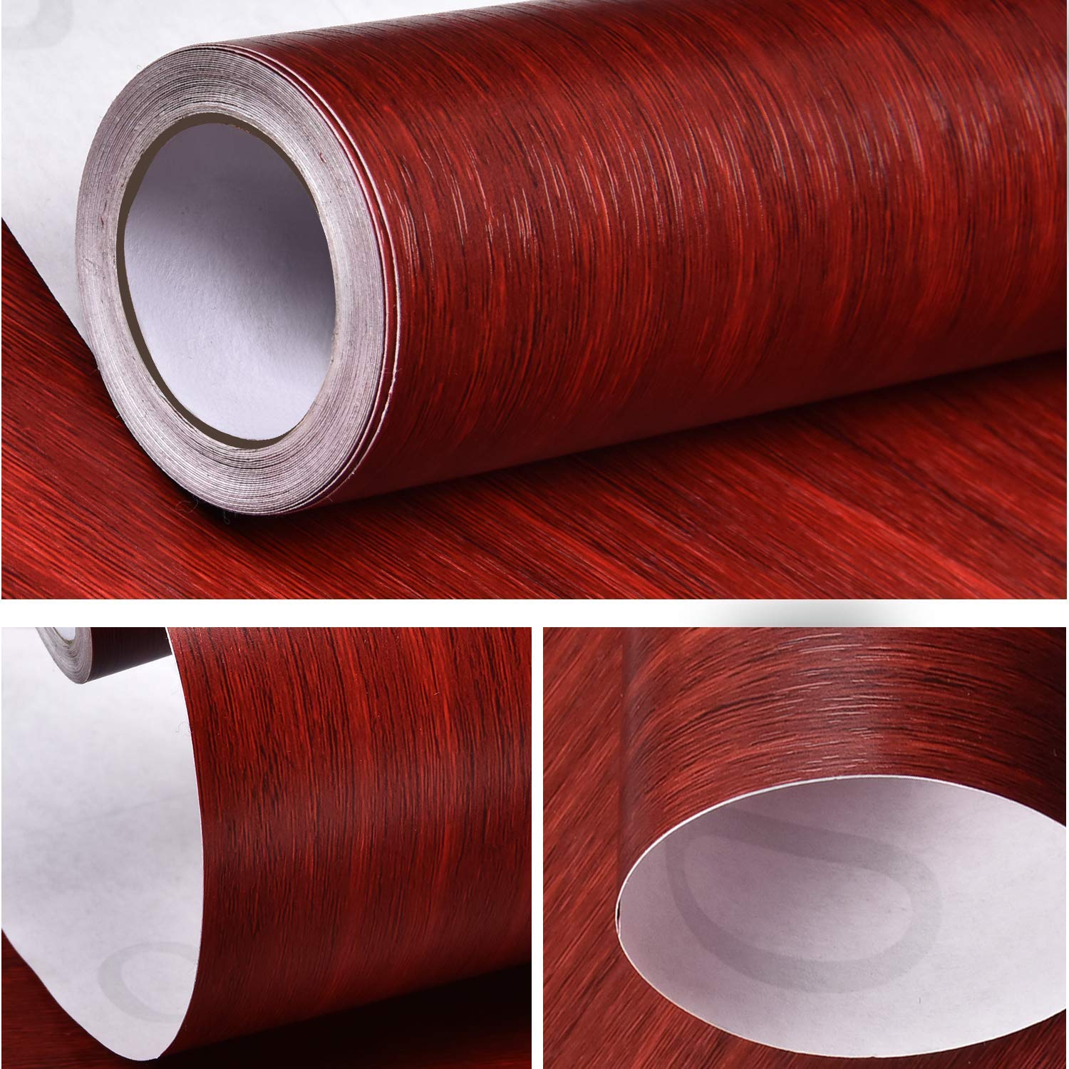 Caltero Red Brown Wood Contact Paper 17.7” x32.8Ft Wood Grain Contact Paper Self Adhesive Textured Wood Panel Film for Decorative Wall Covering Shelf Liners Cabinet Countertop