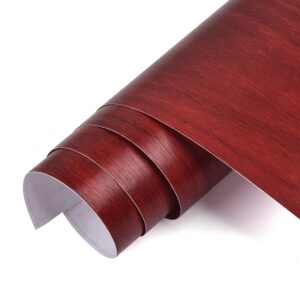 Caltero Red Brown Wood Contact Paper 17.7” x32.8Ft Wood Grain Contact Paper Self Adhesive Textured Wood Panel Film for Decorative Wall Covering Shelf Liners Cabinet Countertop